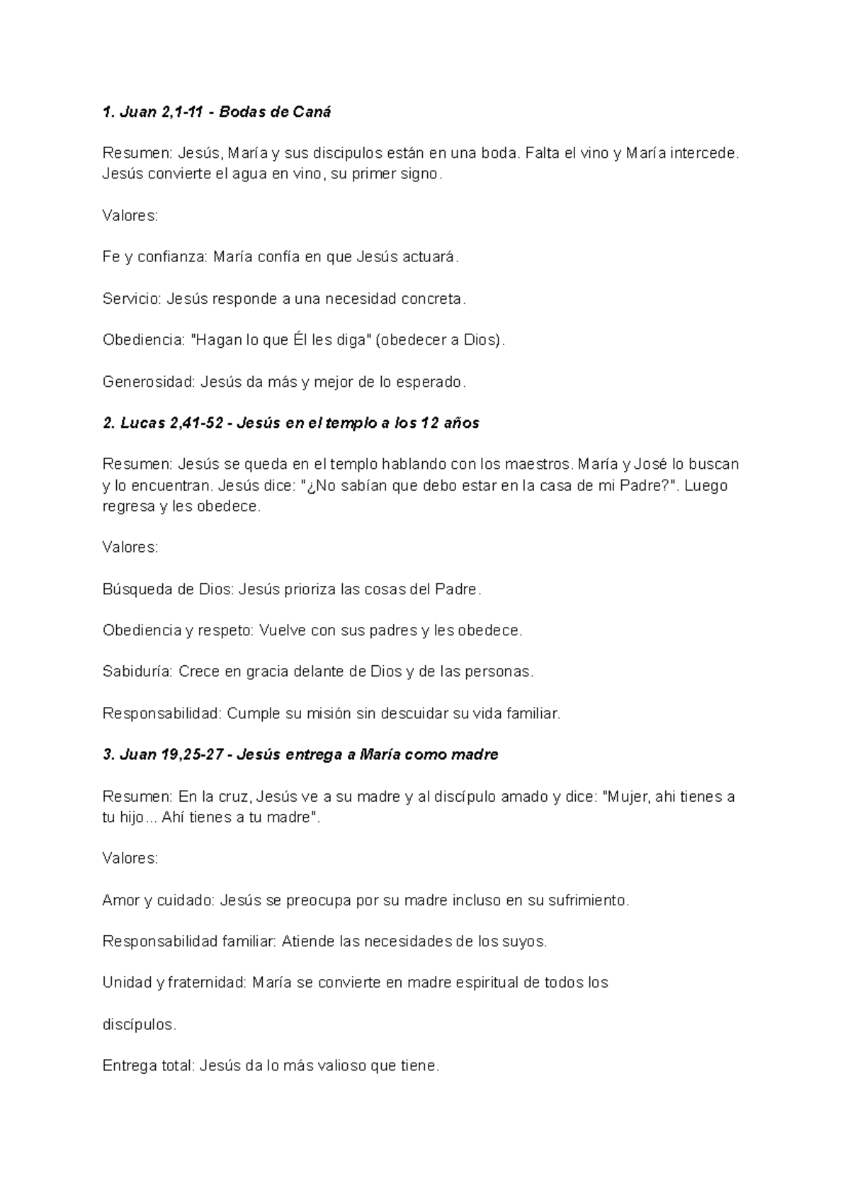 Valores en Pasajes Bíblicos: Resúmenes y Reflexiones - Studocu