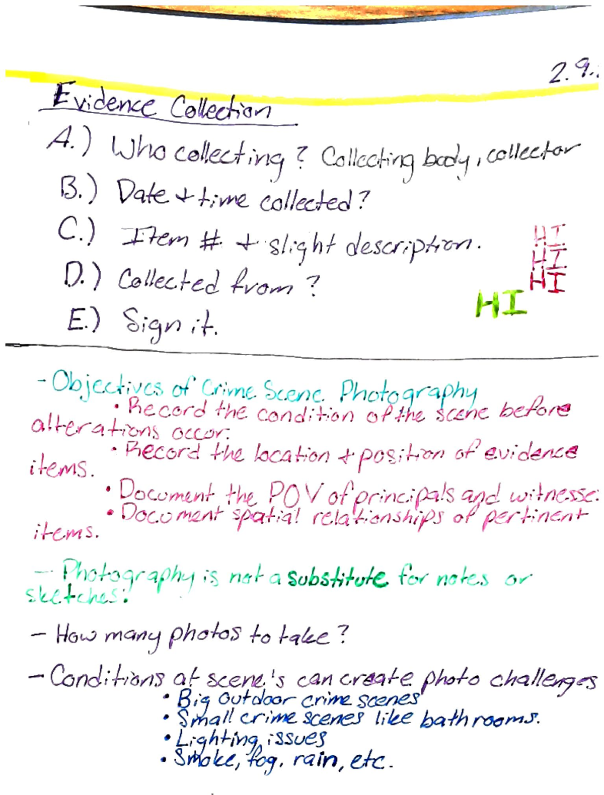 Crime Photography Notes - 2. Evidence Collection A.) who collecting ...