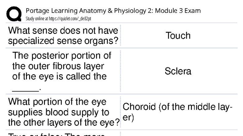 Anatomy & Physiology 2 Mod 3 Ex - Study online at quizlet/_de82pt What sense does not have - Studocu