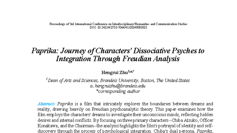 Paprika (Course Code: IHCS 2024) - Analyzing Dissociative Psyches ...