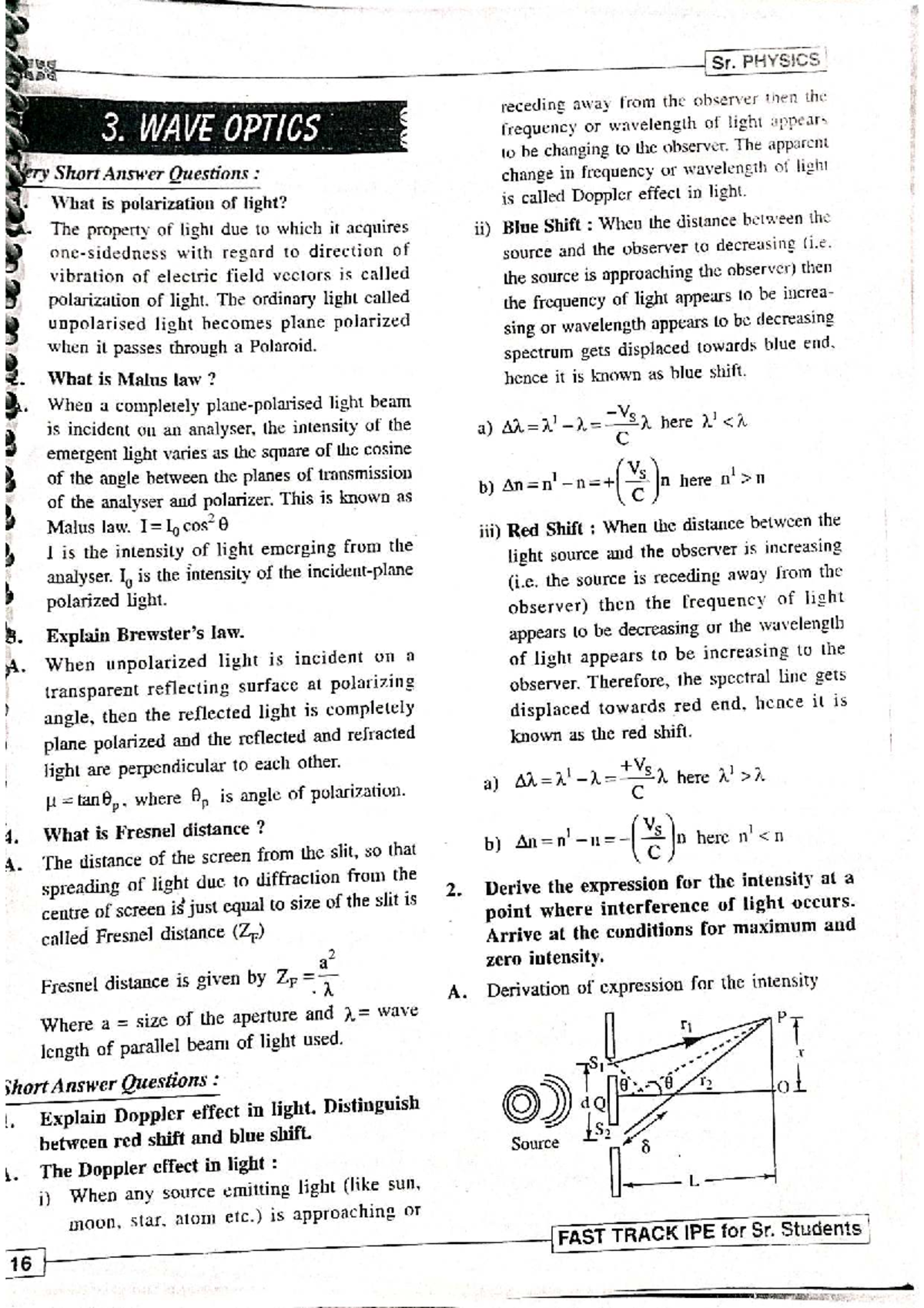 FAST TRACK IPE: Wave Optics & Doppler Effect in Light (PHYSICS 0994 ...