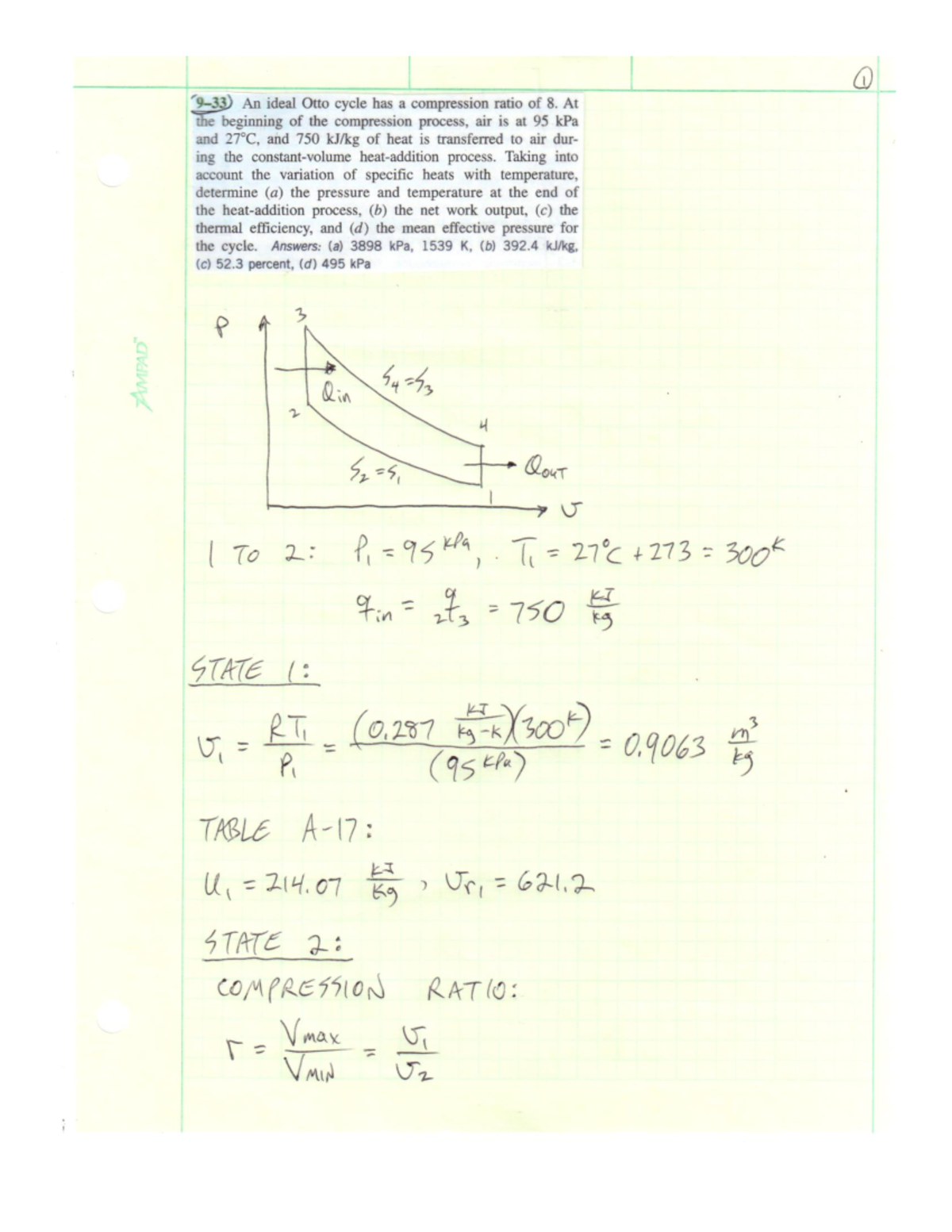 Thermo 09 33 - Ideal Otto Cycle Analysis and Calculations - Studocu