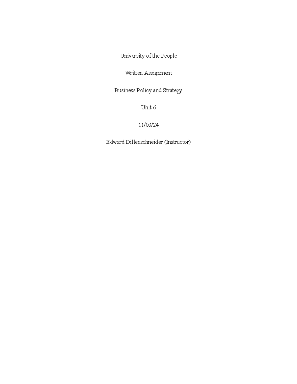 Written Assignment UNIT 6 BPAS - University of the People Written ...
