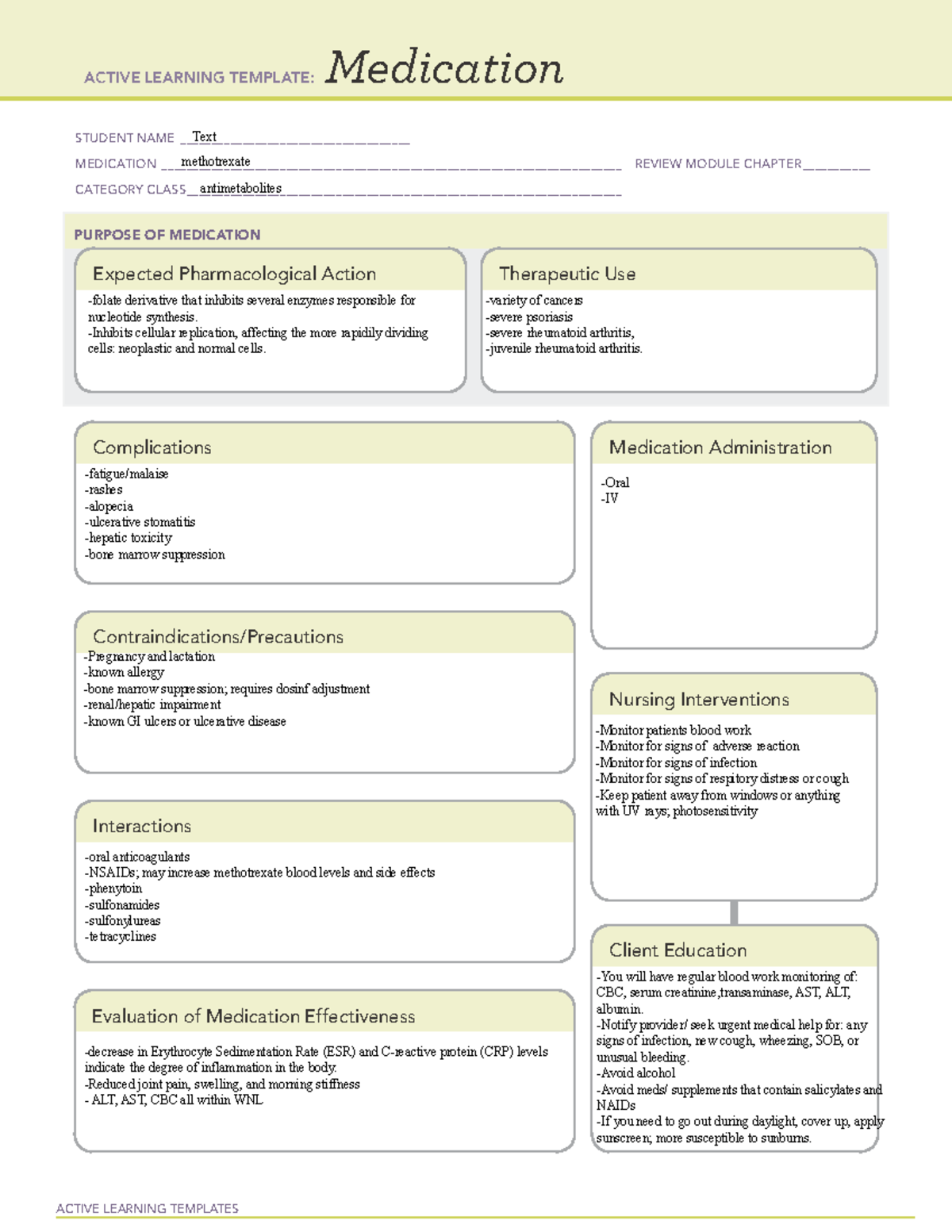 Wk 4 Active Learning Template: Methotrexate Medication Review - Studocu