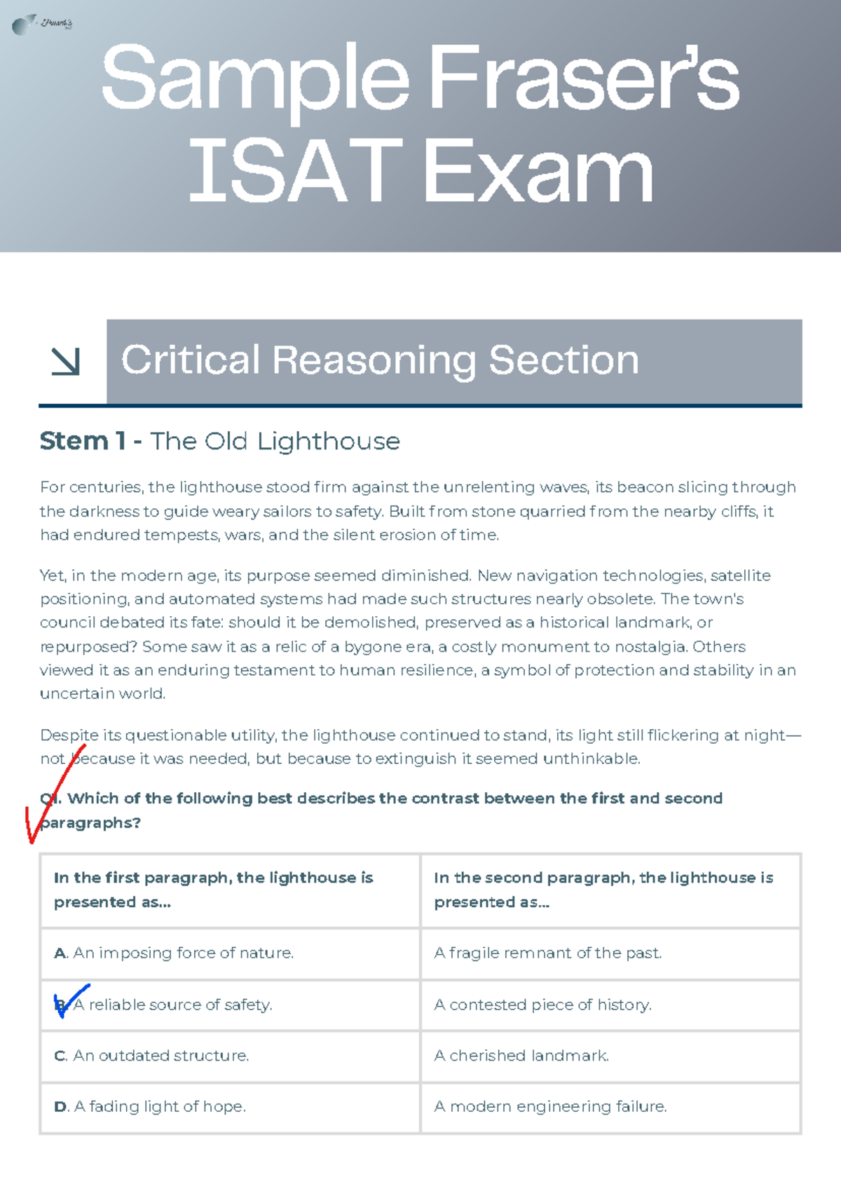 Sample ISAT Exam (167) - Critical & Quantitative Reasoning Sections ...