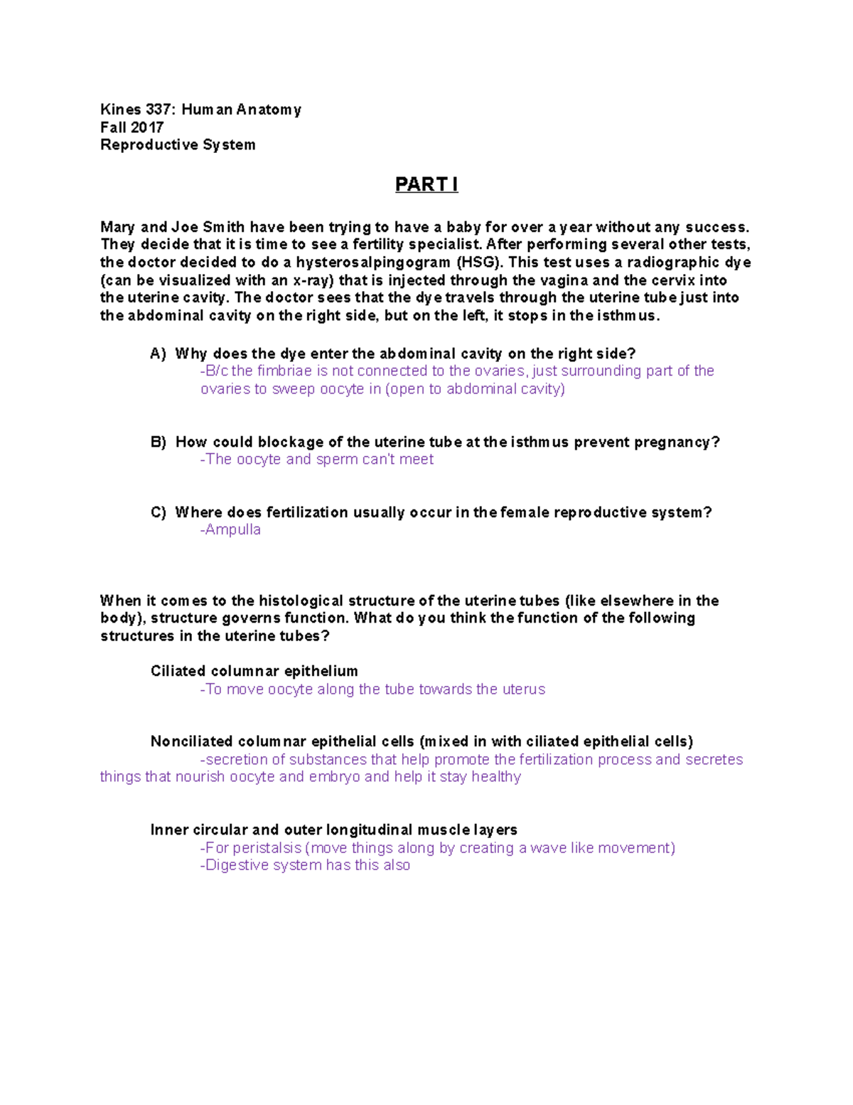 Kines 337: Female Reproductive System Worksheet Overview - Studocu