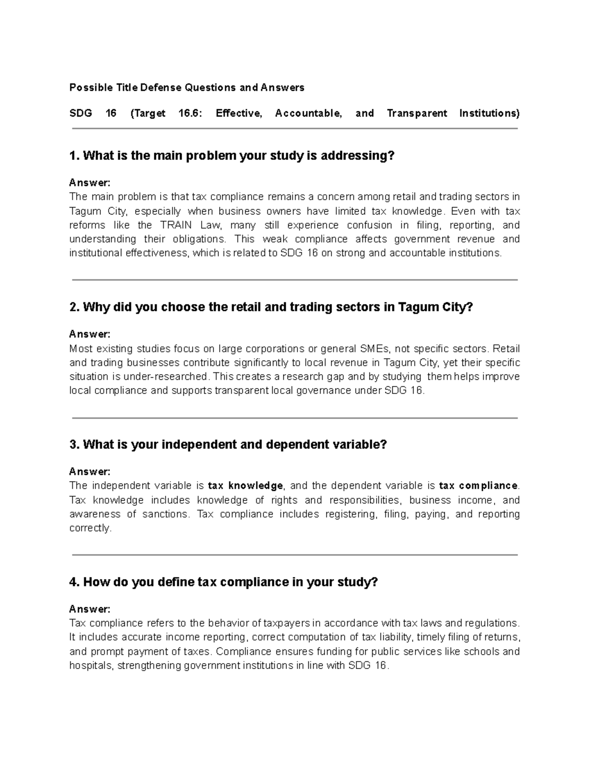 Title Defense Questions and Answers: Tax Knowledge and Compliance in ...