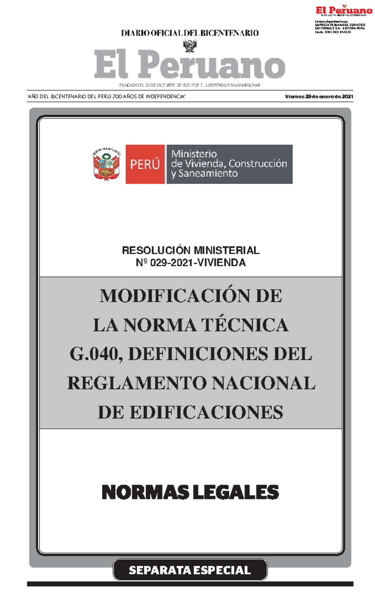 Modificación de la Norma Técnica G.040 del Reglamento Nacional de ...