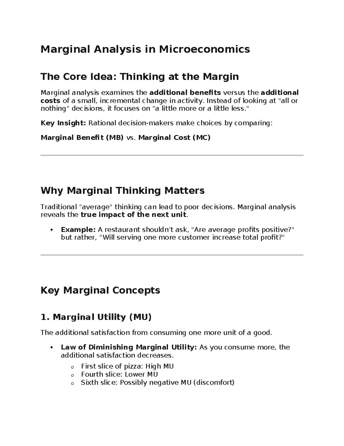 Microeconomics 3: Marginal Analysis and Its Core Concepts - Studocu