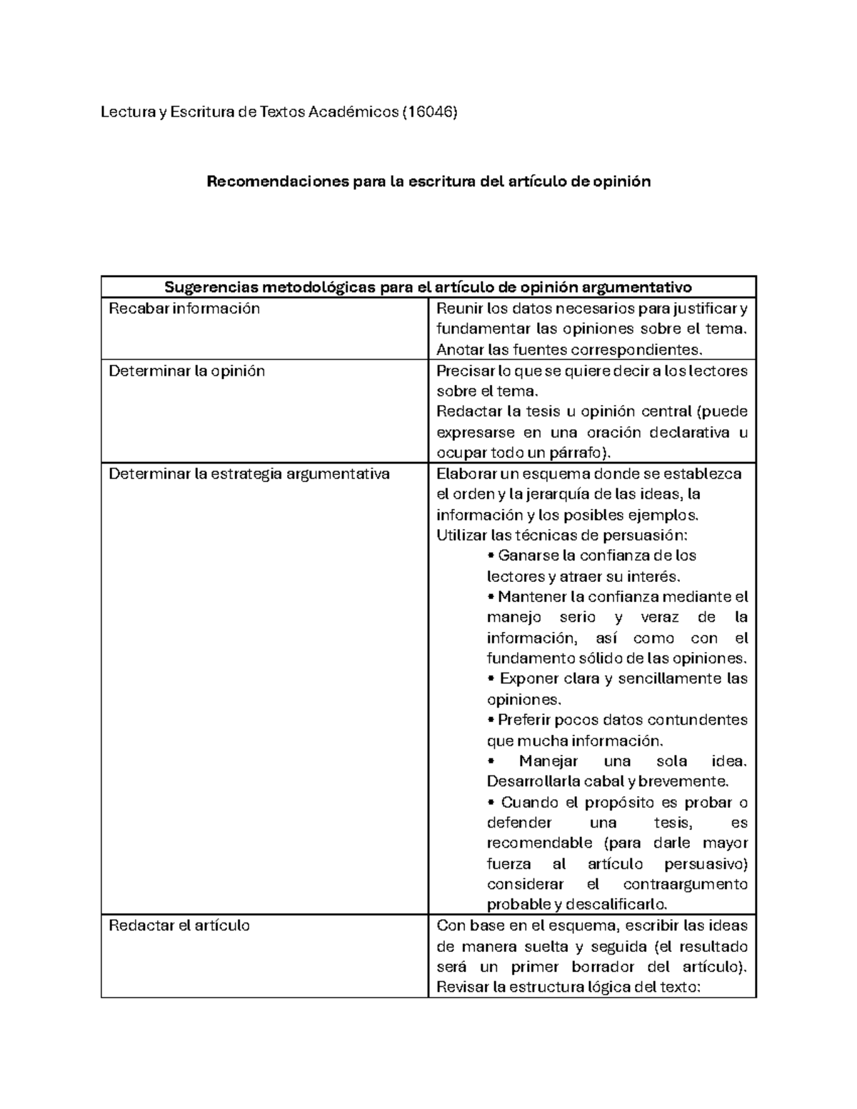 Pautas Metodológicas para el Artículo de Opinión - Lectura y Escritura ...