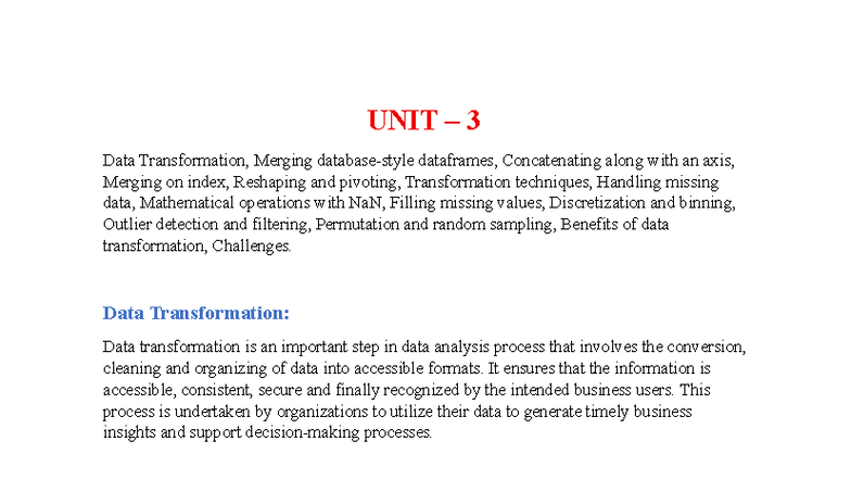 UNIT-3 Data Transformation Techniques and Merging DataFrames for EDA ...
