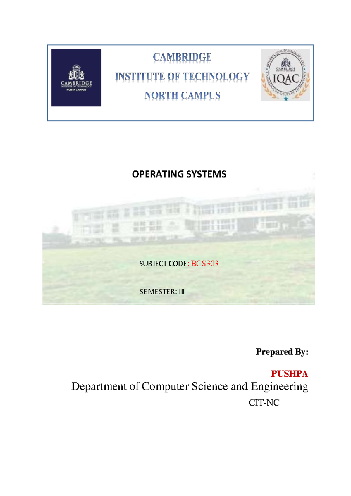 Operating Systems Lecture Notes - BCS303 - Studocu