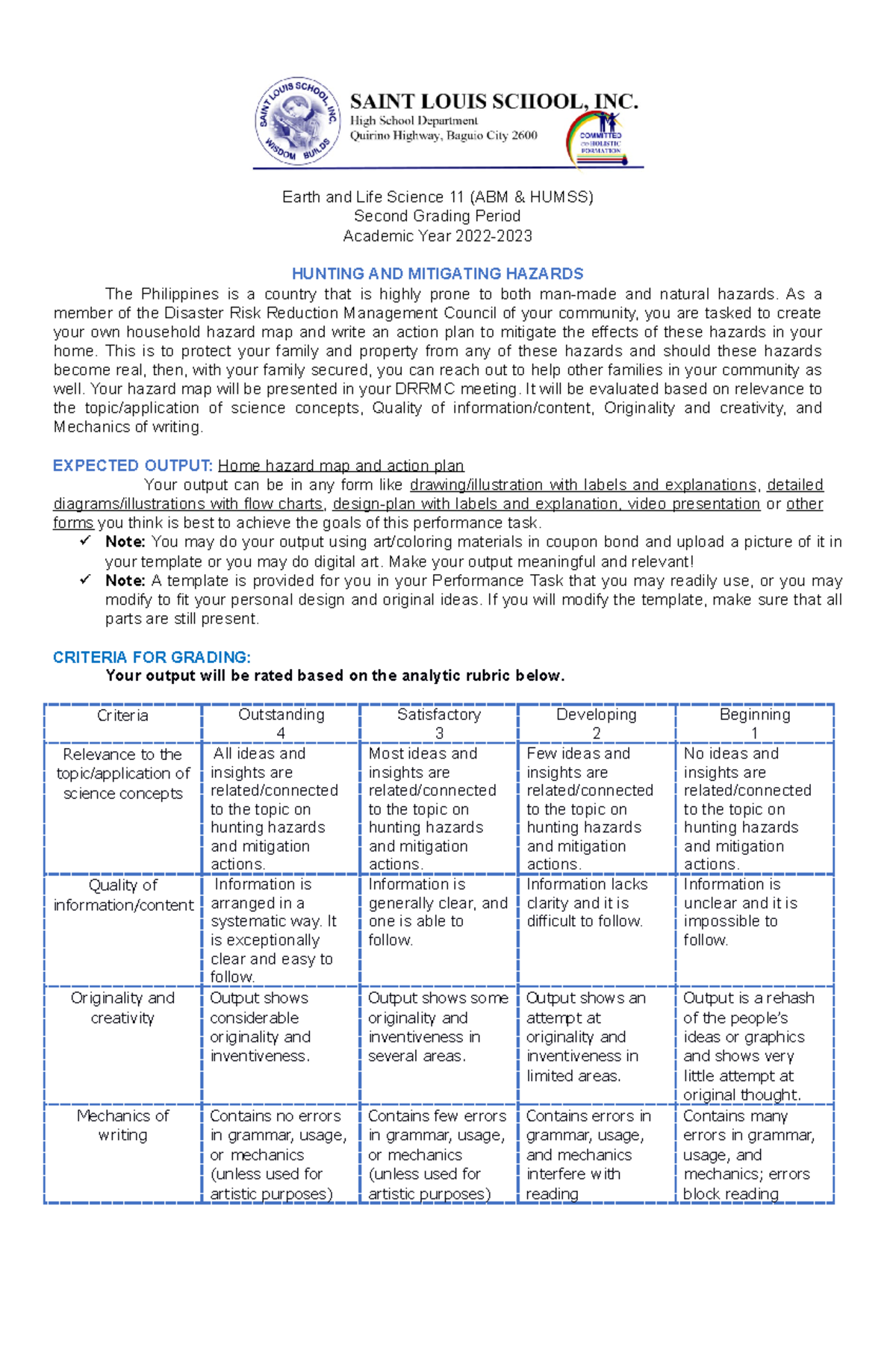 ELS 11: Performance Task on Hazard Mapping and Mitigation Strategies ...