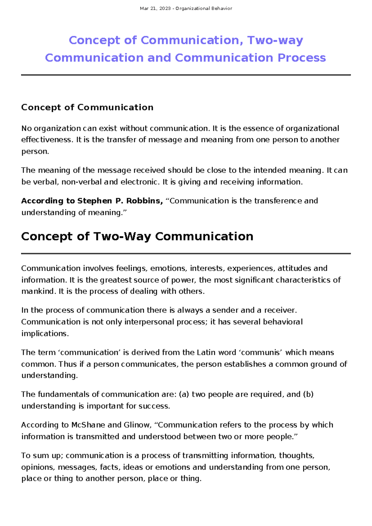 Interpersonal and organizational communication - Concept of ...