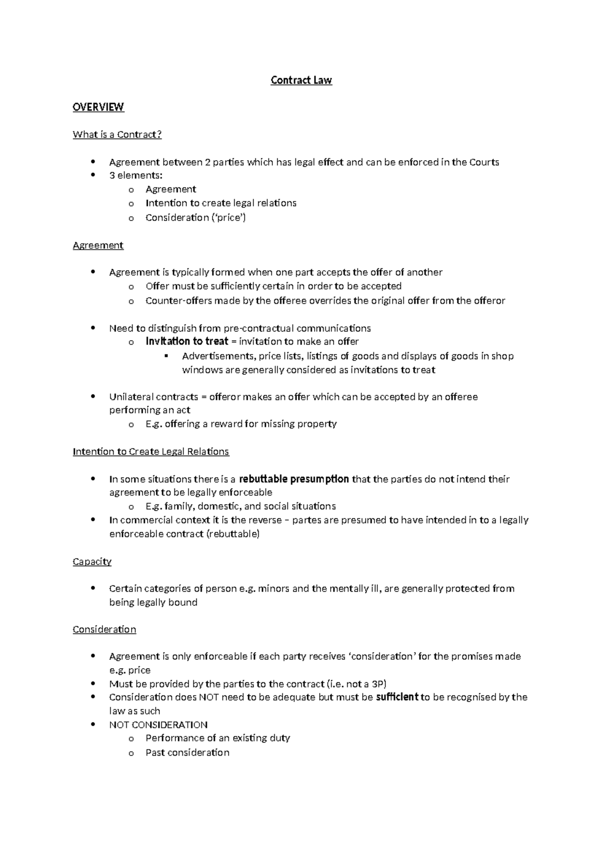 LONG - Contract Law - Contract Law OVERVIEW What is a Contract ...