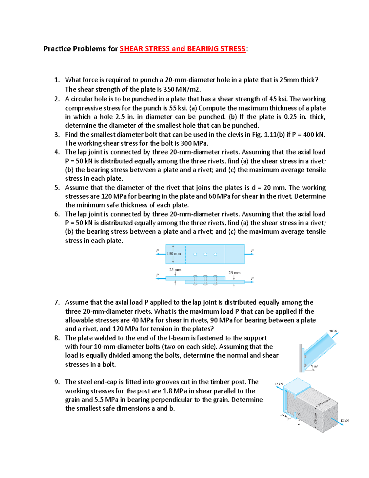 Practice Problems for Shear & Bearing Stress + Thin-Walled Vessels ...