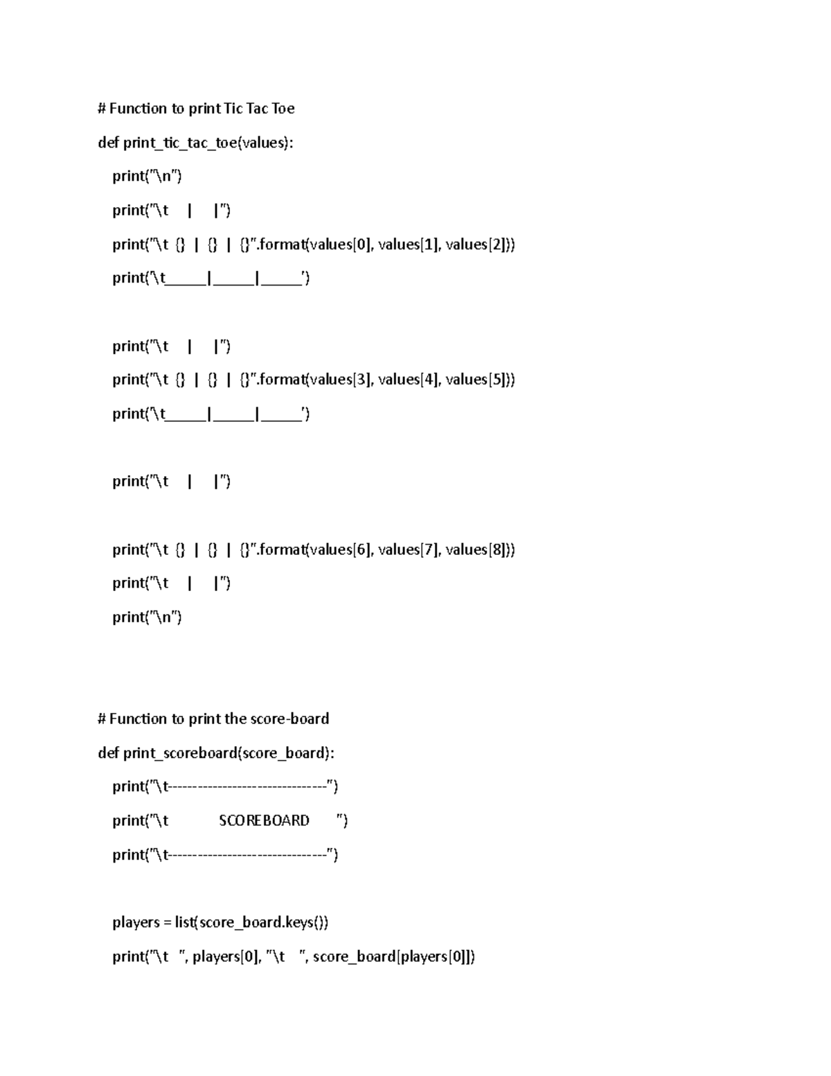 TIC 101: Function to Print and Play Tic Tac Toe Game - Studocu