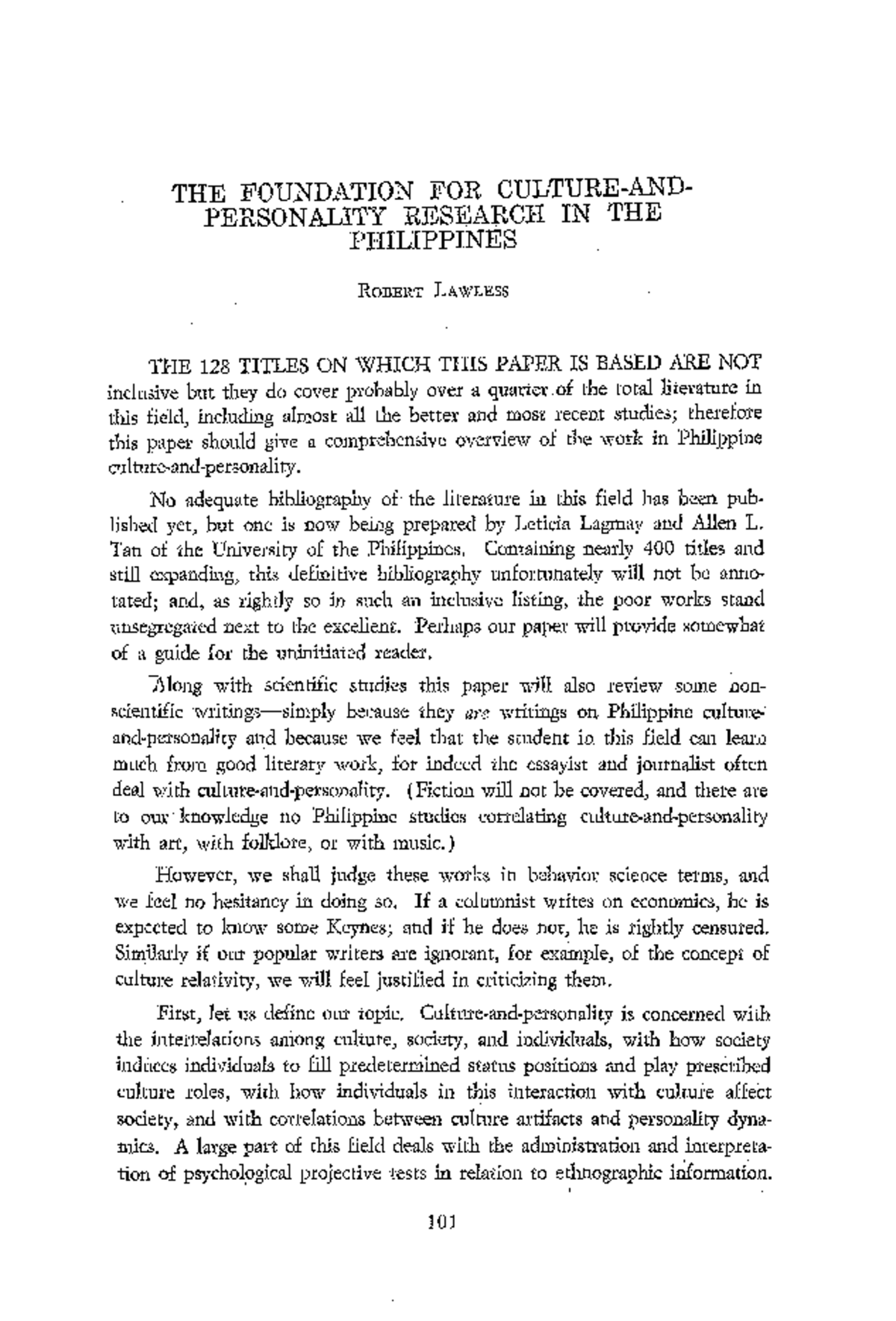 Philippine Culture and Personality Research: A Comprehensive Overview ...