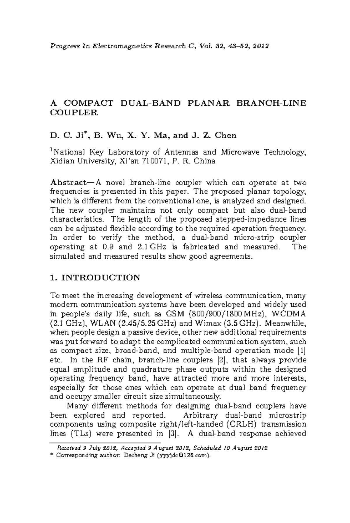12070901 - Compact Dual-Band Planar Branch-Line Coupler Design - Studocu