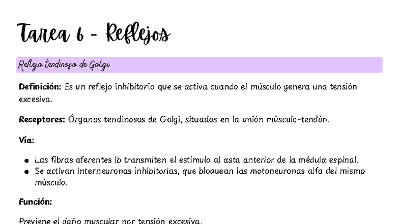 Tarea 6: Reflejos Tendinosos y Miotáticos en el Sistema Nervioso - Studocu
