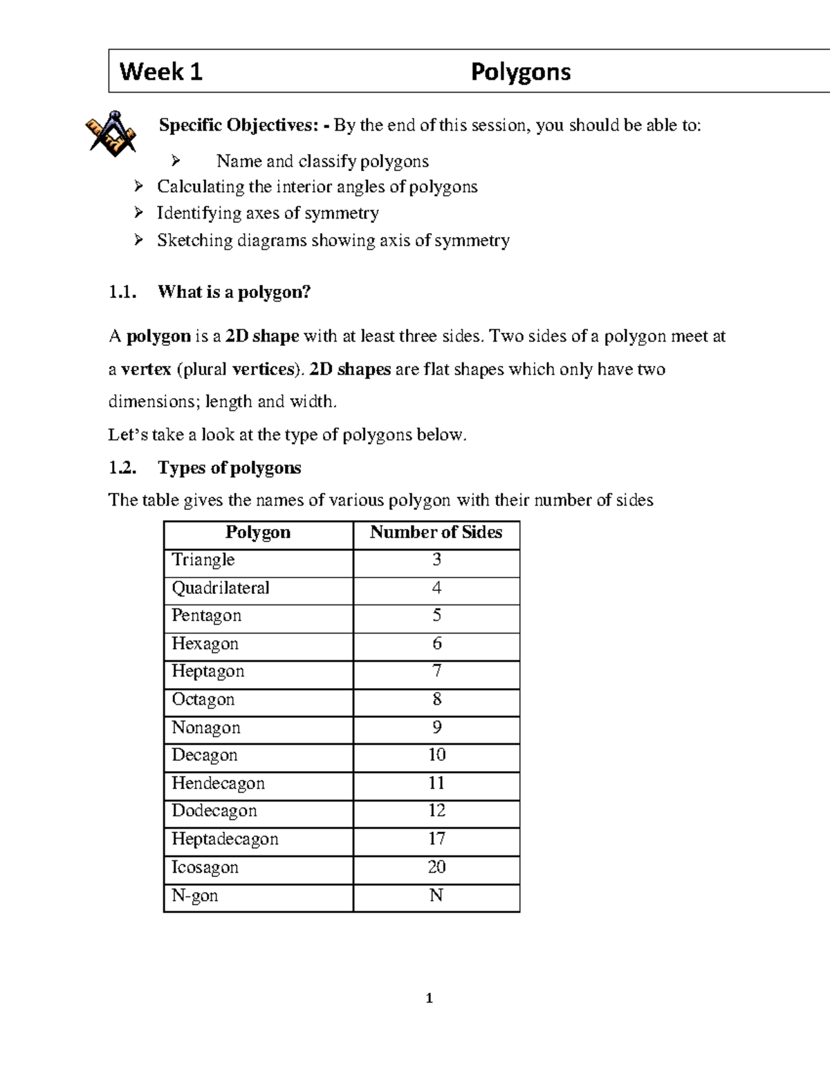 Week 1 MAT 101: Understanding Polygons and Symmetry Concepts - Studocu
