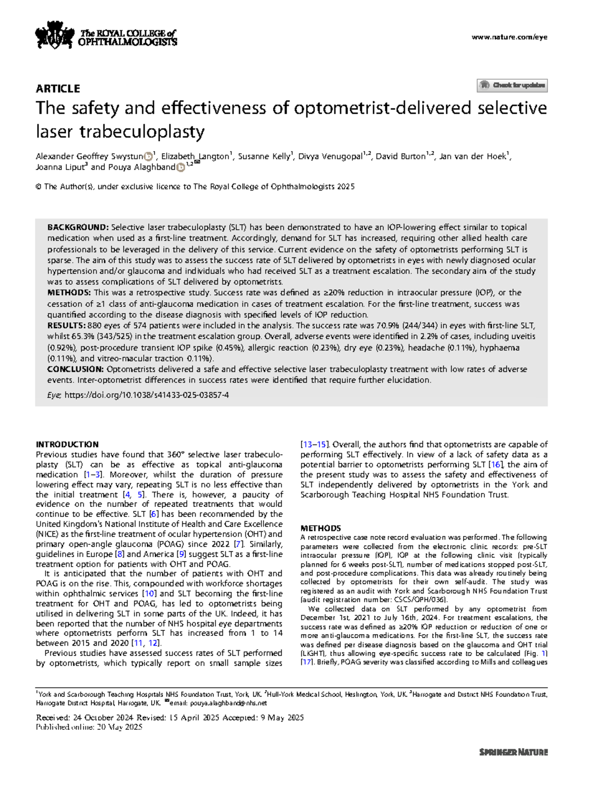 Optometrist-Delivered SLT: Safety and Efficacy Study (2025) - Studocu