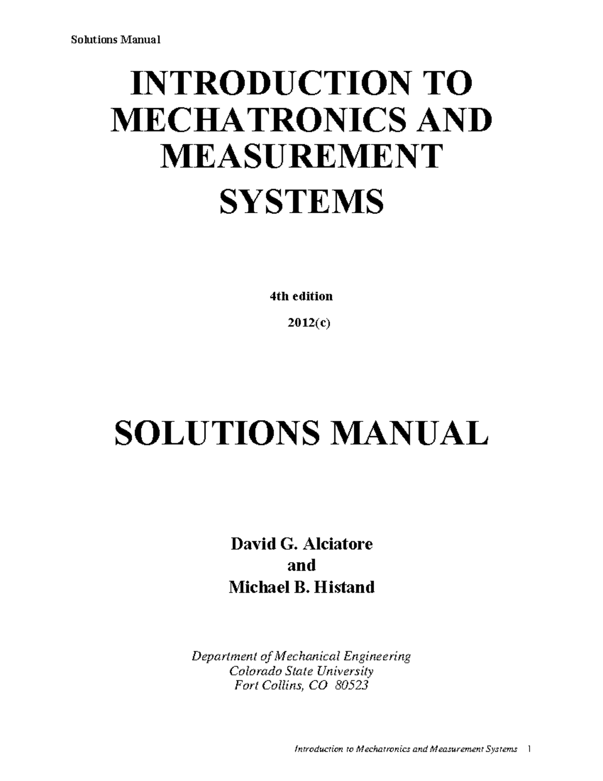 Solution Manual: Introduction to Mechatronics & Measurement Systems ...