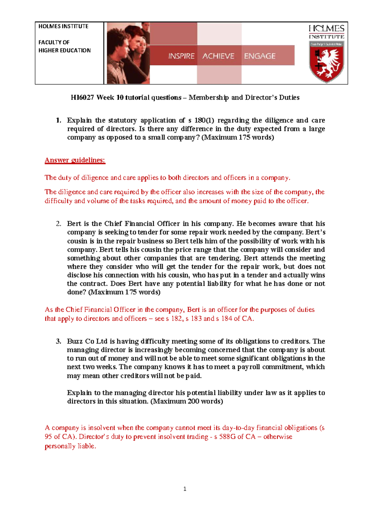 HI6027 Week 10 Tutorial Questions: Membership & Duties Explained - Studocu