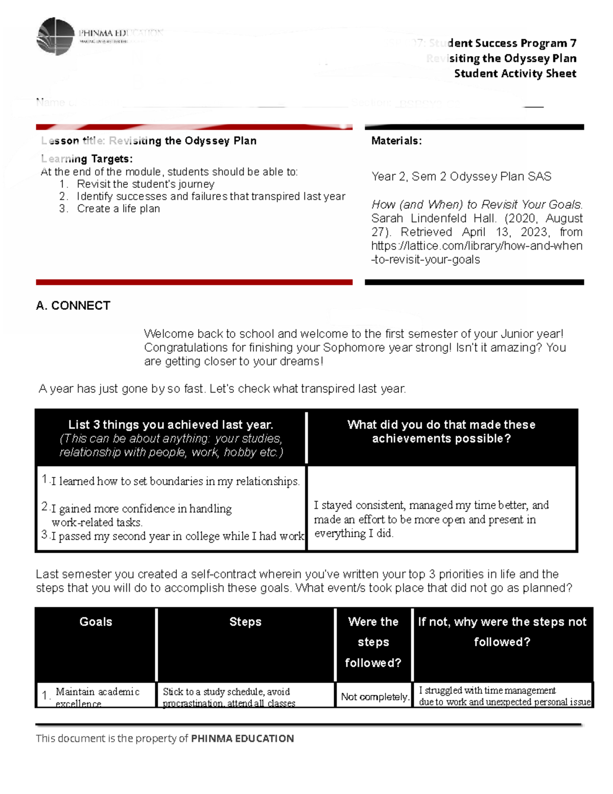 SSP 007: Revisiting the Odyssey Plan - Student Activity Sheet - Studocu