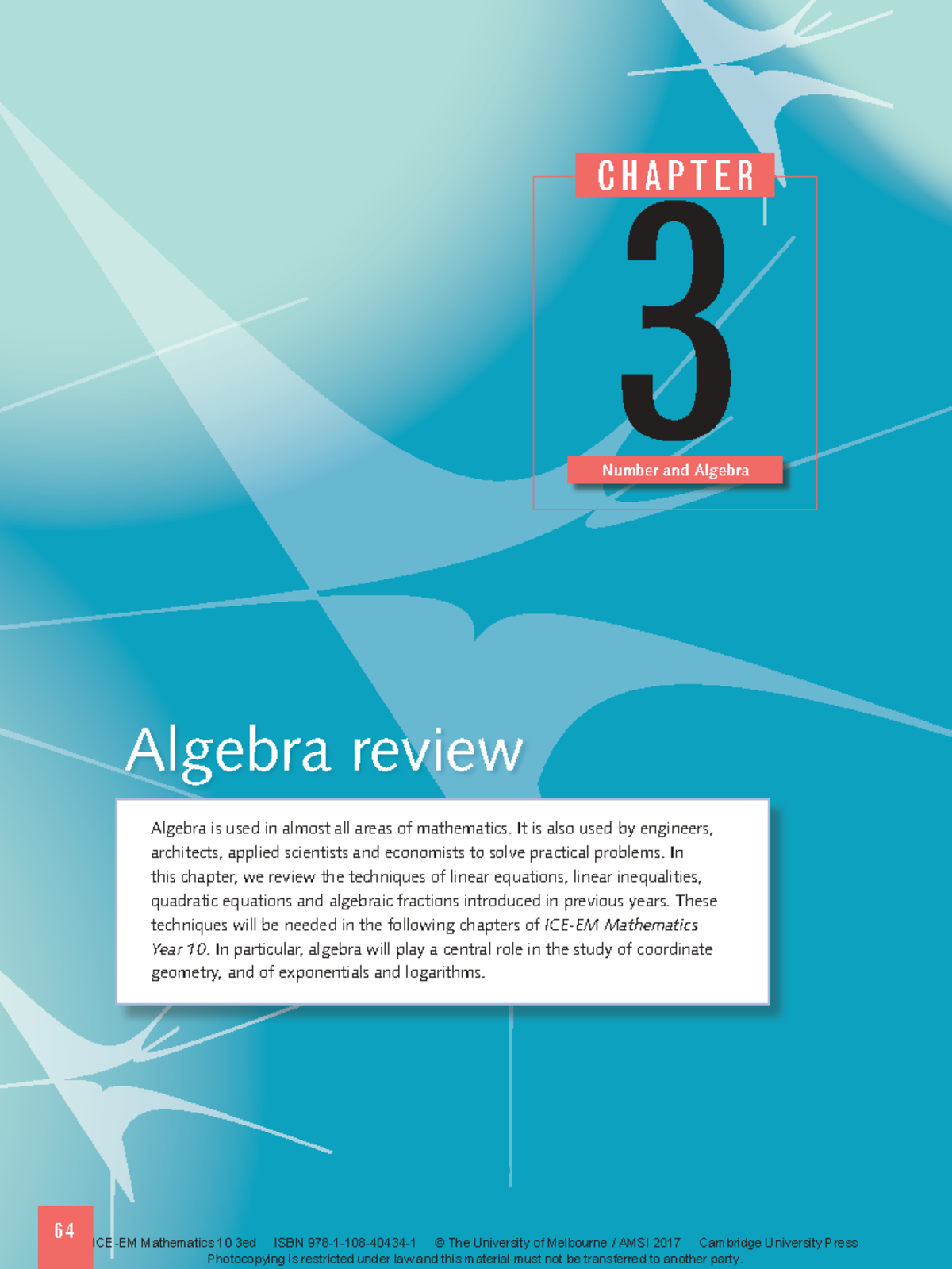Chapter 3 Algebra Review: Techniques for Year 10 Mathematics - Studocu