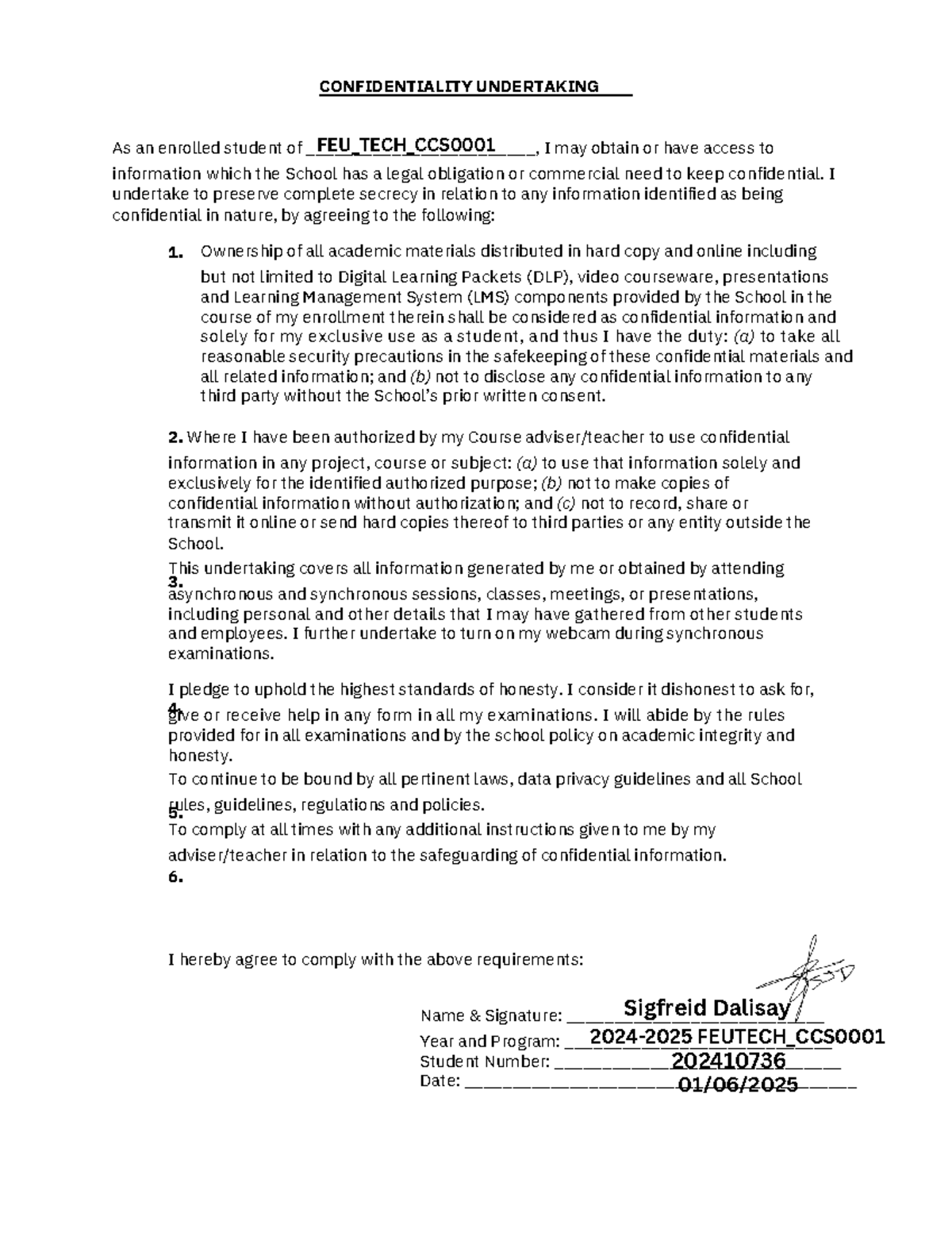 Dalisay CCS0001 Confidentiality- Undertaking- Student - 2. Where I have ...