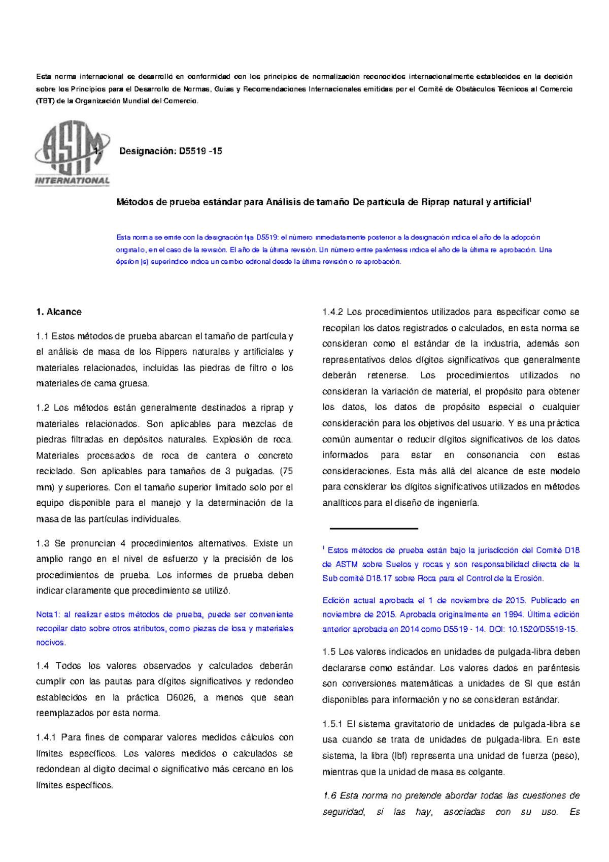 Métodos de Prueba ASTM D5519-15 para Análisis de Partículas de Riprap ...