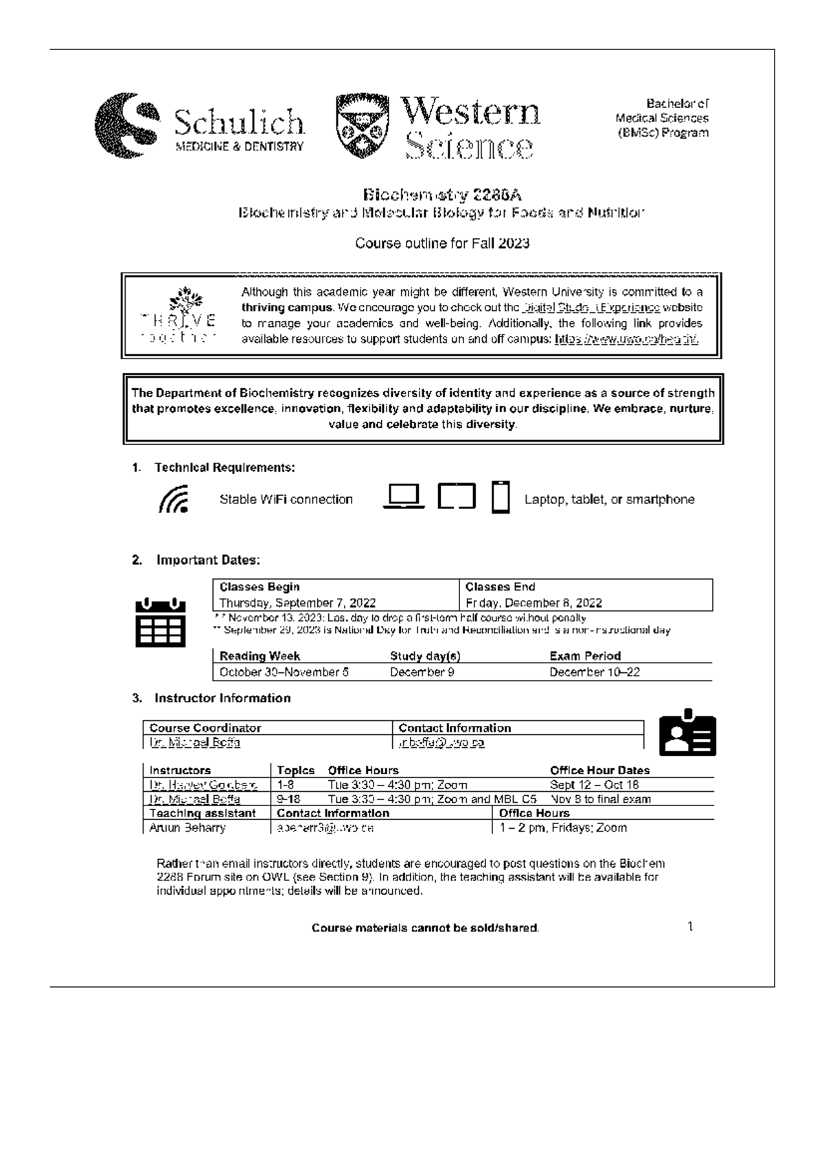 Biochemistry 2288A Course Outline - Fall 2023 - Studocu