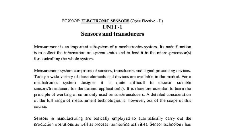 EC700OE: Electronic Sensors - Measurement Principles and Applications ...