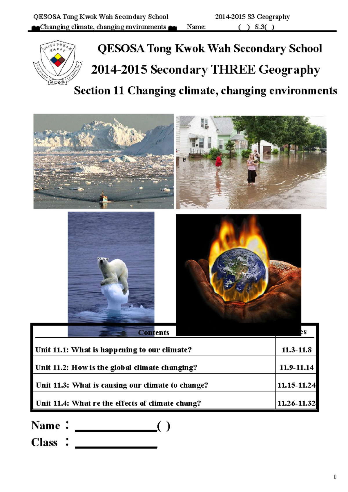 1415 S3 Geography Unit 11 Notes: Changing Climate & Environments - Studocu