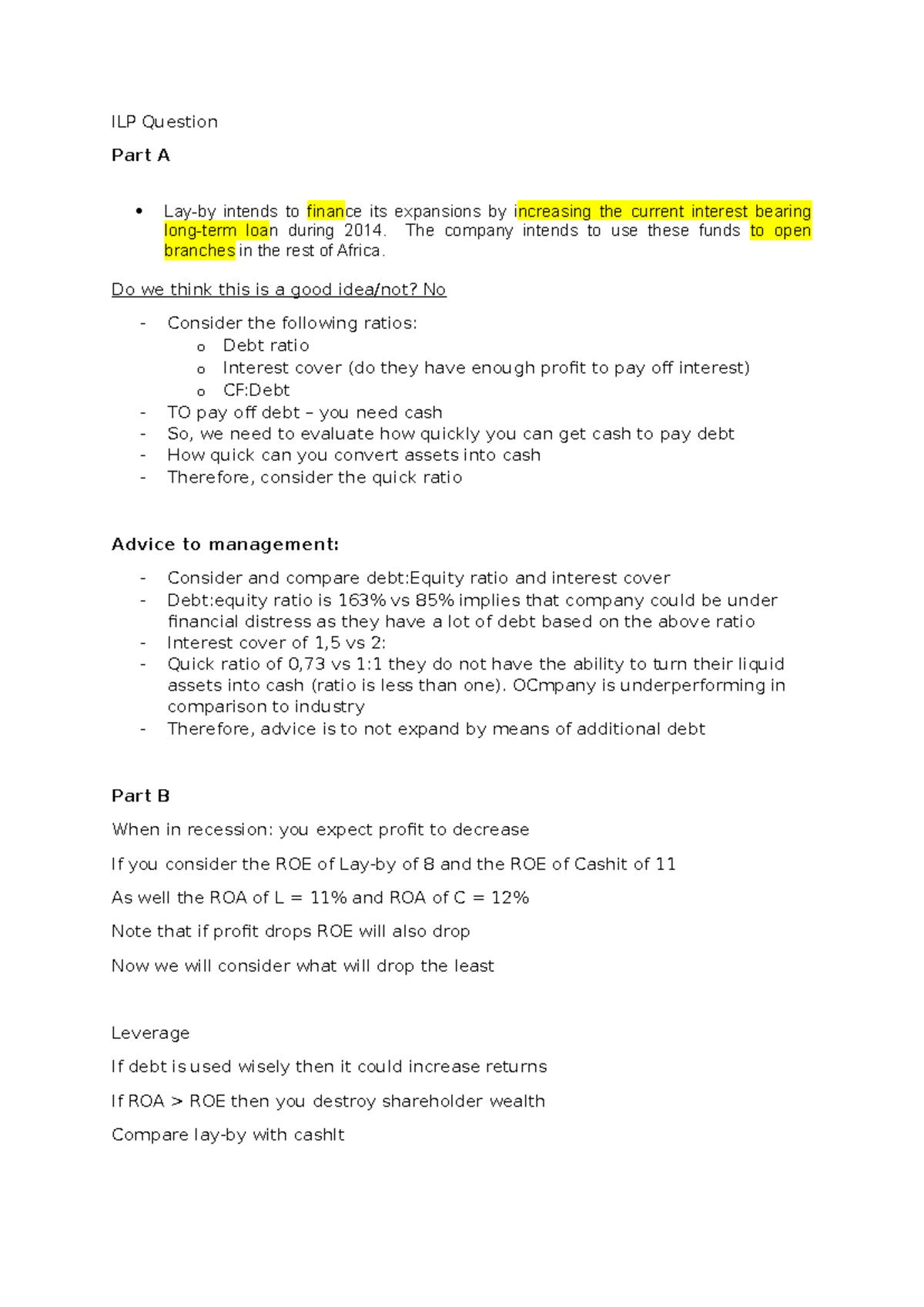 Financial Analysis & Expansion Strategy: ILP Questions - Studocu