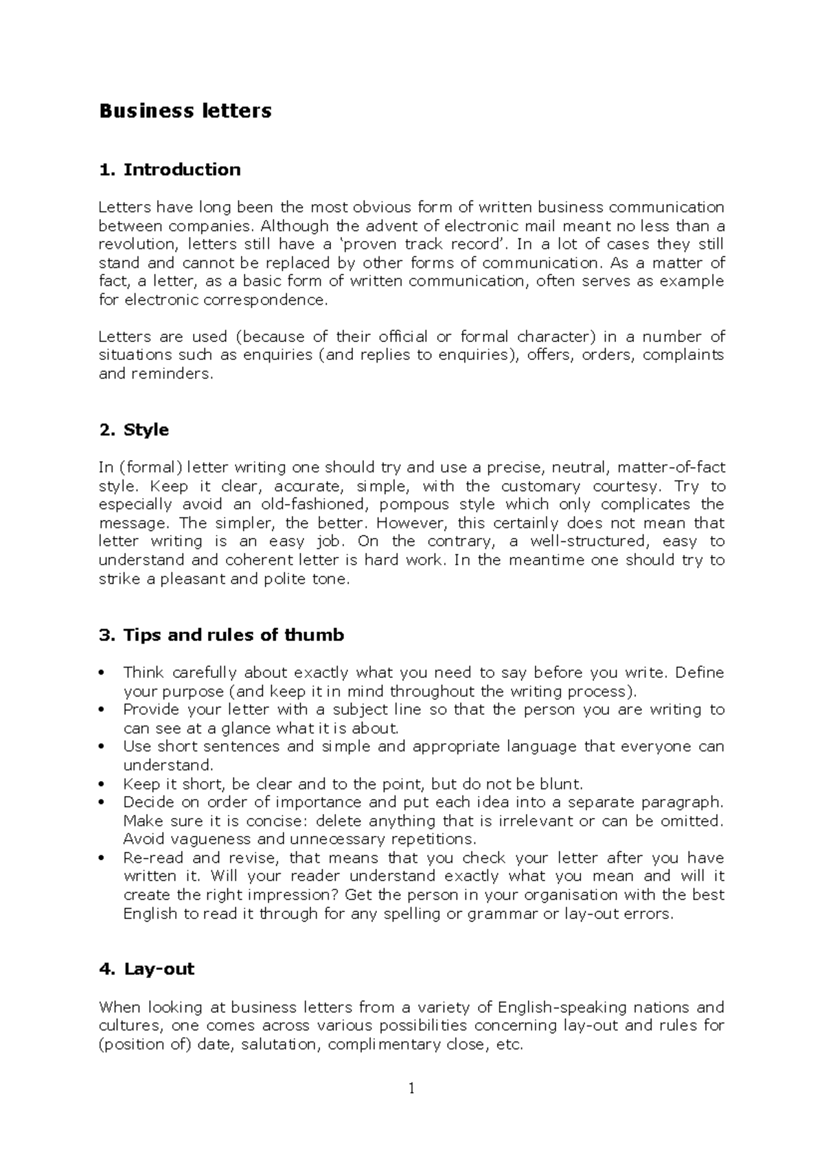 Business Letters Layout: Essential Guidelines and Tips - Studocu