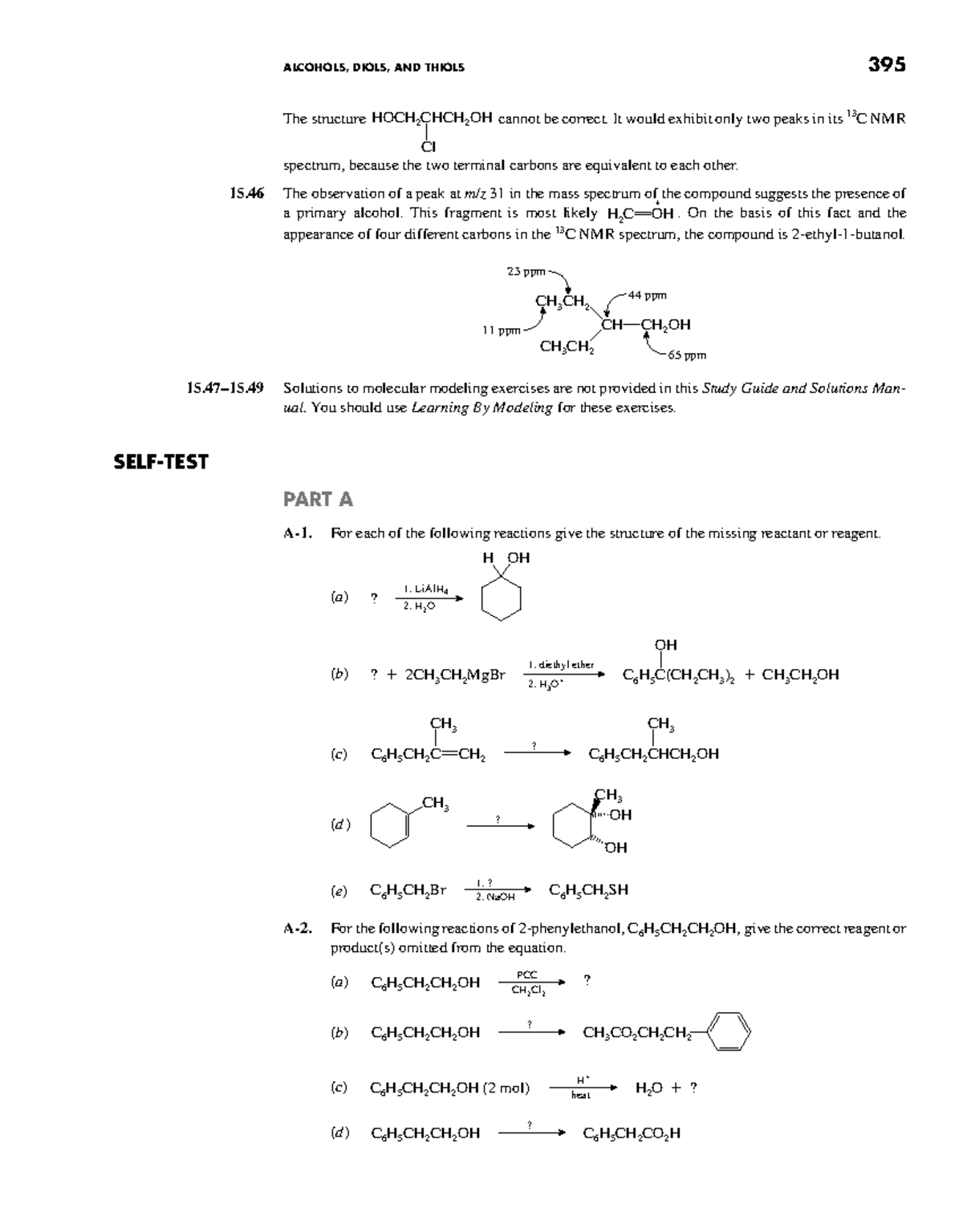 395 Organic Chemistry 4th Ed: Alcoh, Diols & Thiols Solutions Manual ...