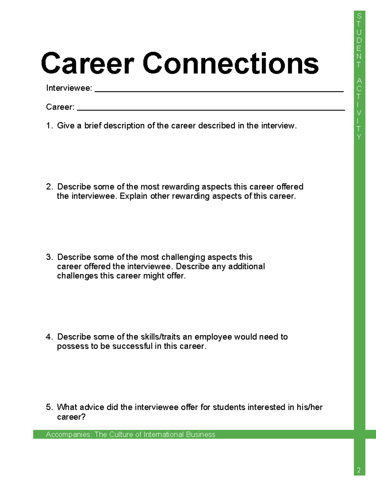 Career Connections Activity: Insights from Interviewee on Career Paths ...