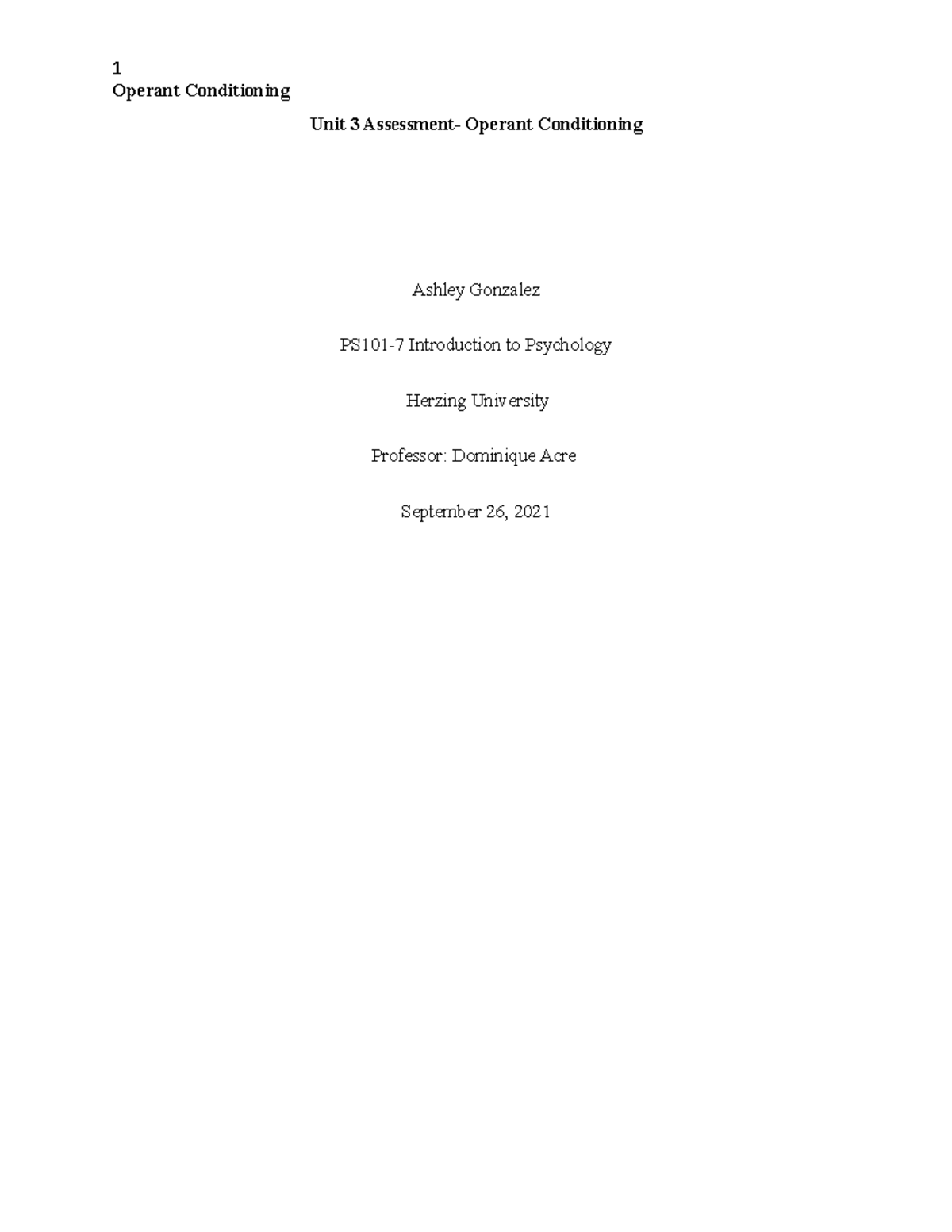 Unit 3 Assessment - Operant Conditioning PS - Operant Conditioning Unit ...