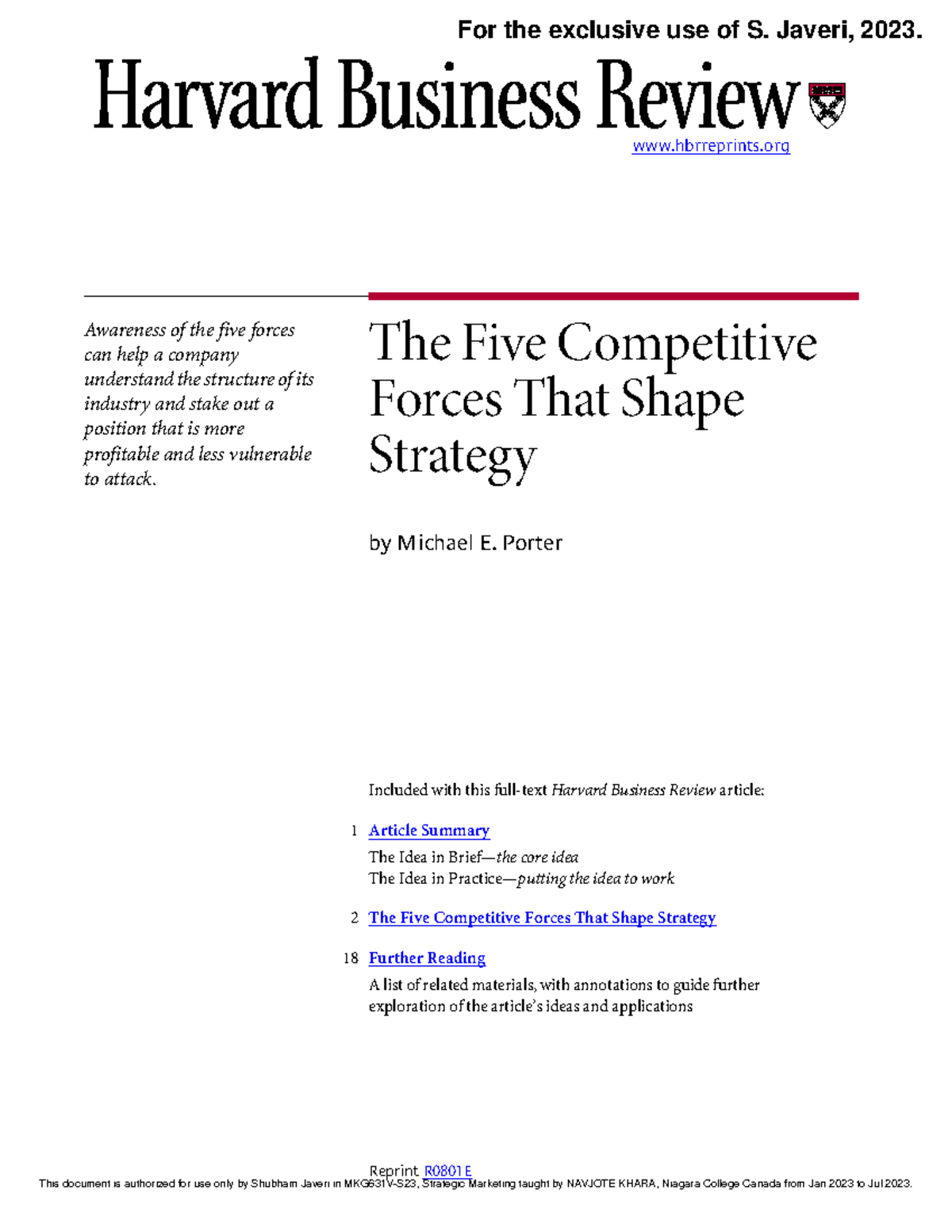 HBR - The Five Competitive - hbrreprints The Five Competitive Forces ...