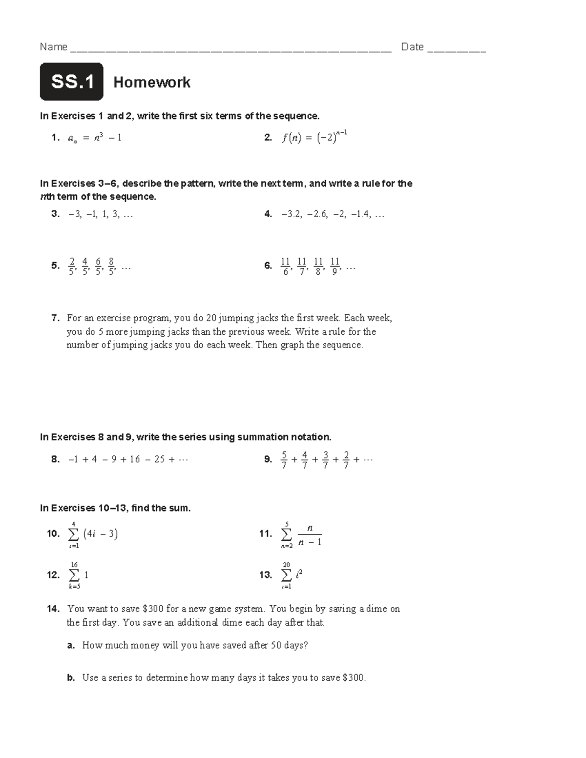 SS.1 Homework: Exploring Sequences and Series Concepts - Studocu