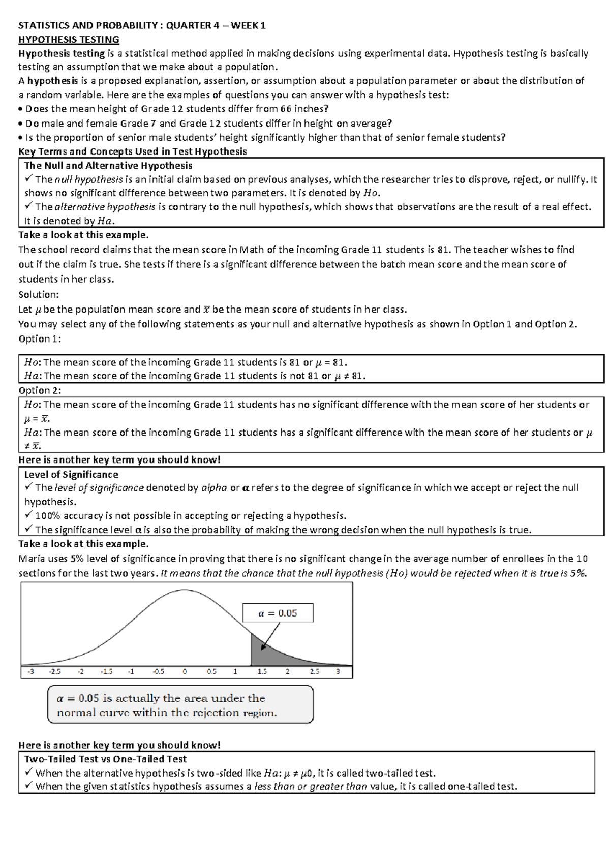 STAT WEEK 1 Module 1 2 - STATISTICS AND PROBABILITY : QUARTER 4 – WEEK ...