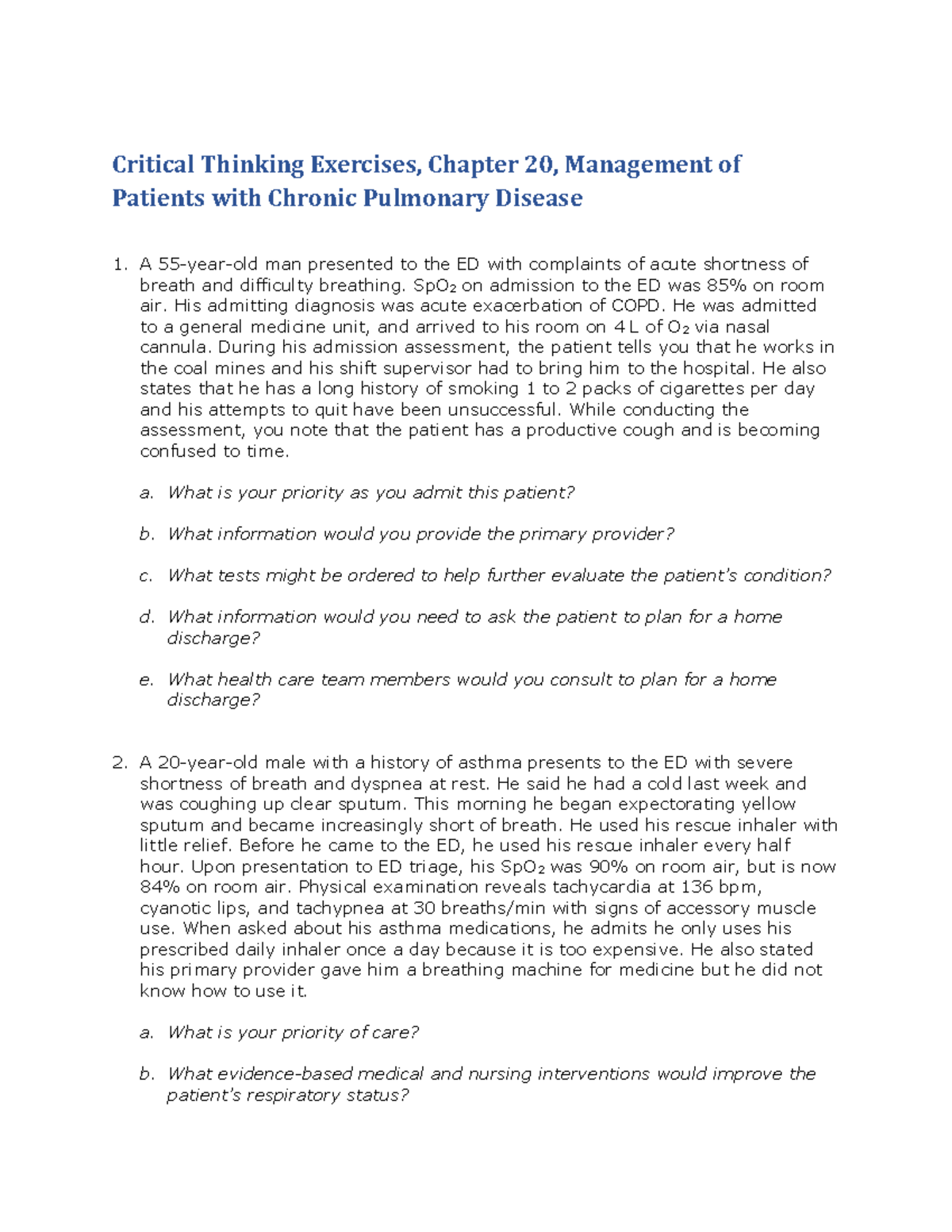 Critical Thinking on Chronic Pulmonary Disease Management - Chapter 20 - Studocu
