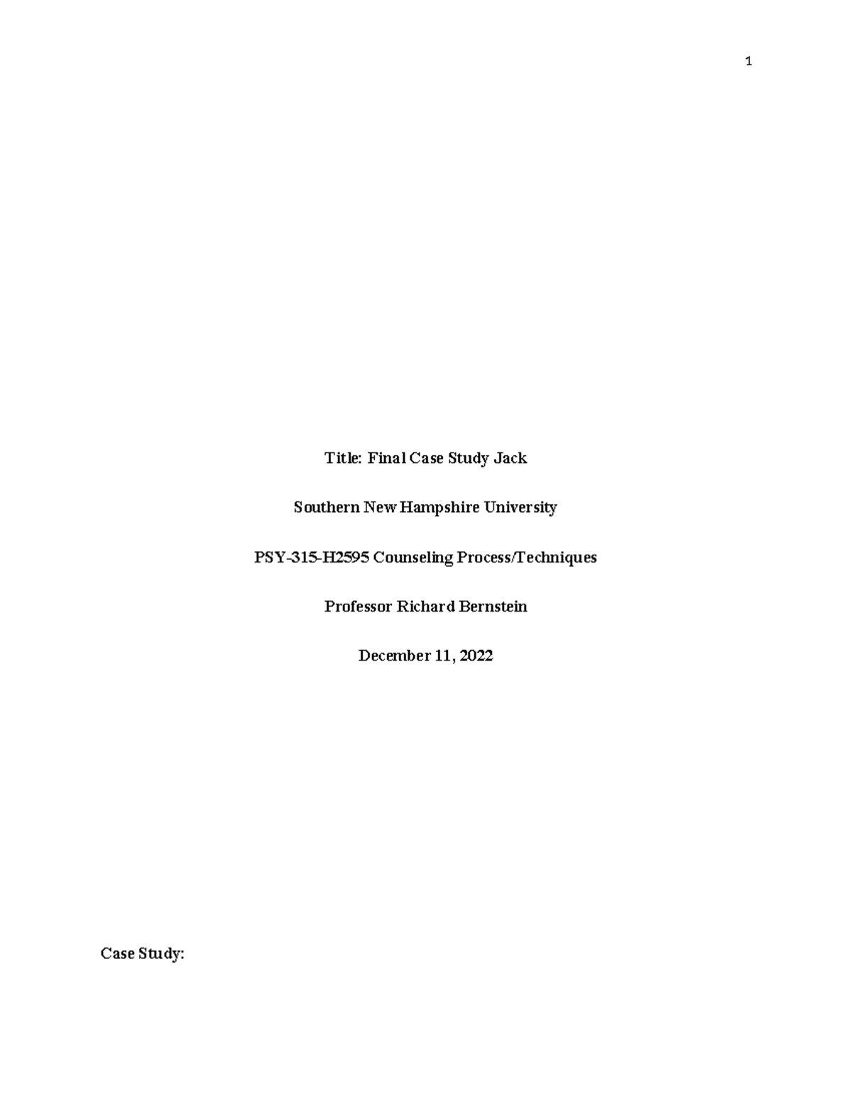 PSY-315-H2595 Final Case Study on Jack's PTSD & CBT Treatment - Studocu
