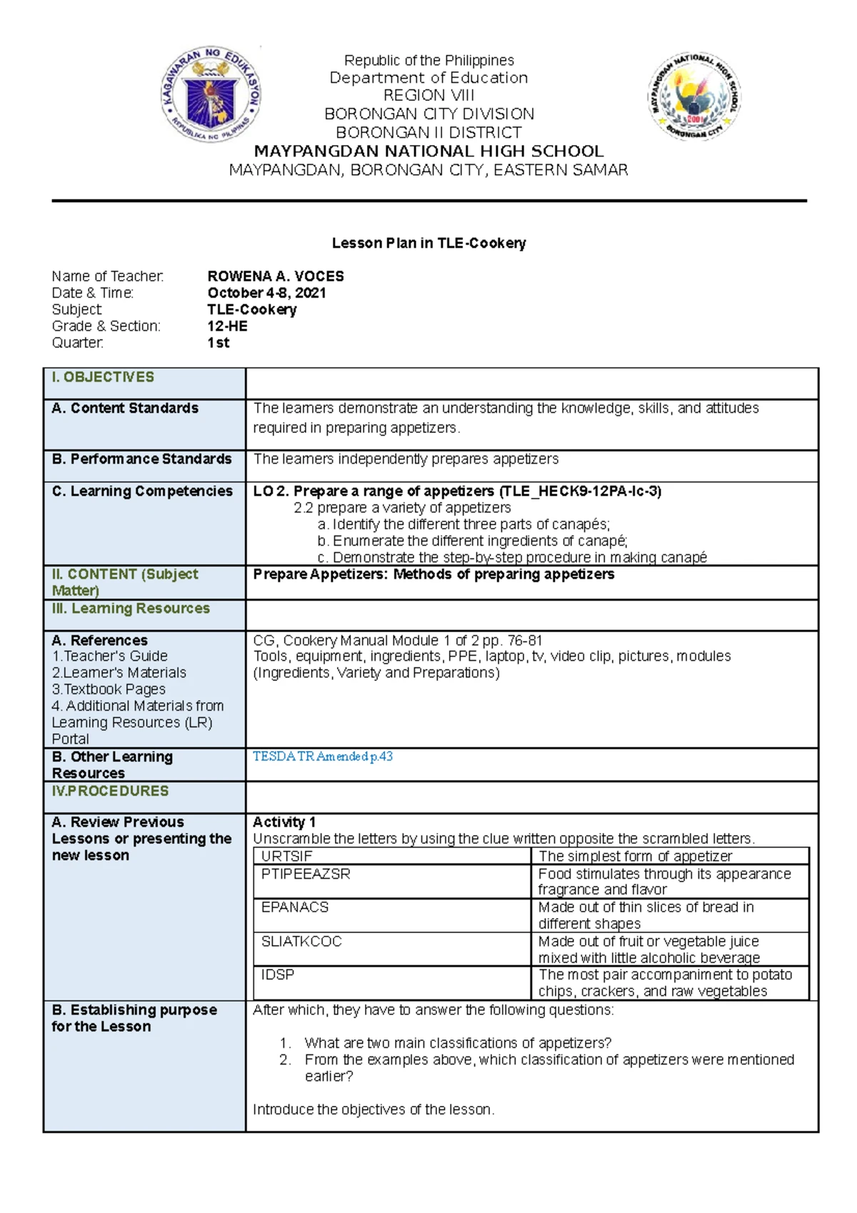 TLE-IA-6 module-6 Constructing-A-Project-Plan - Technology and Livelihood Education Industrial ...