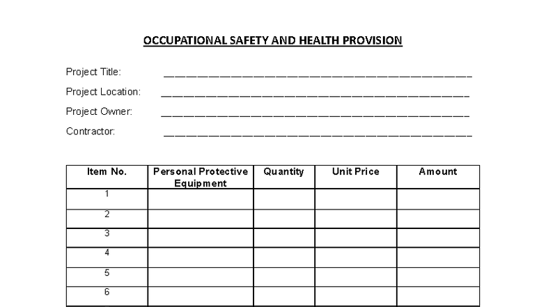 OSH Breakdown 110229 - form - OCCUPATIONAL SAFETY AND HEALTH PROVISION ...
