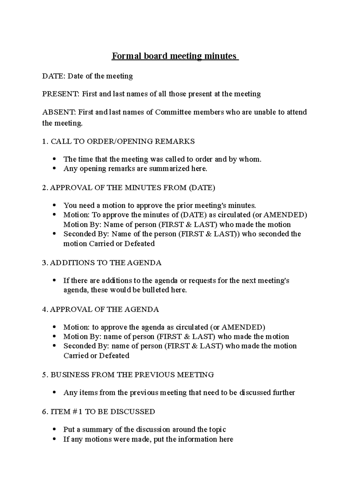 Formal Meeting Format Guide for BUS COM - Studocu