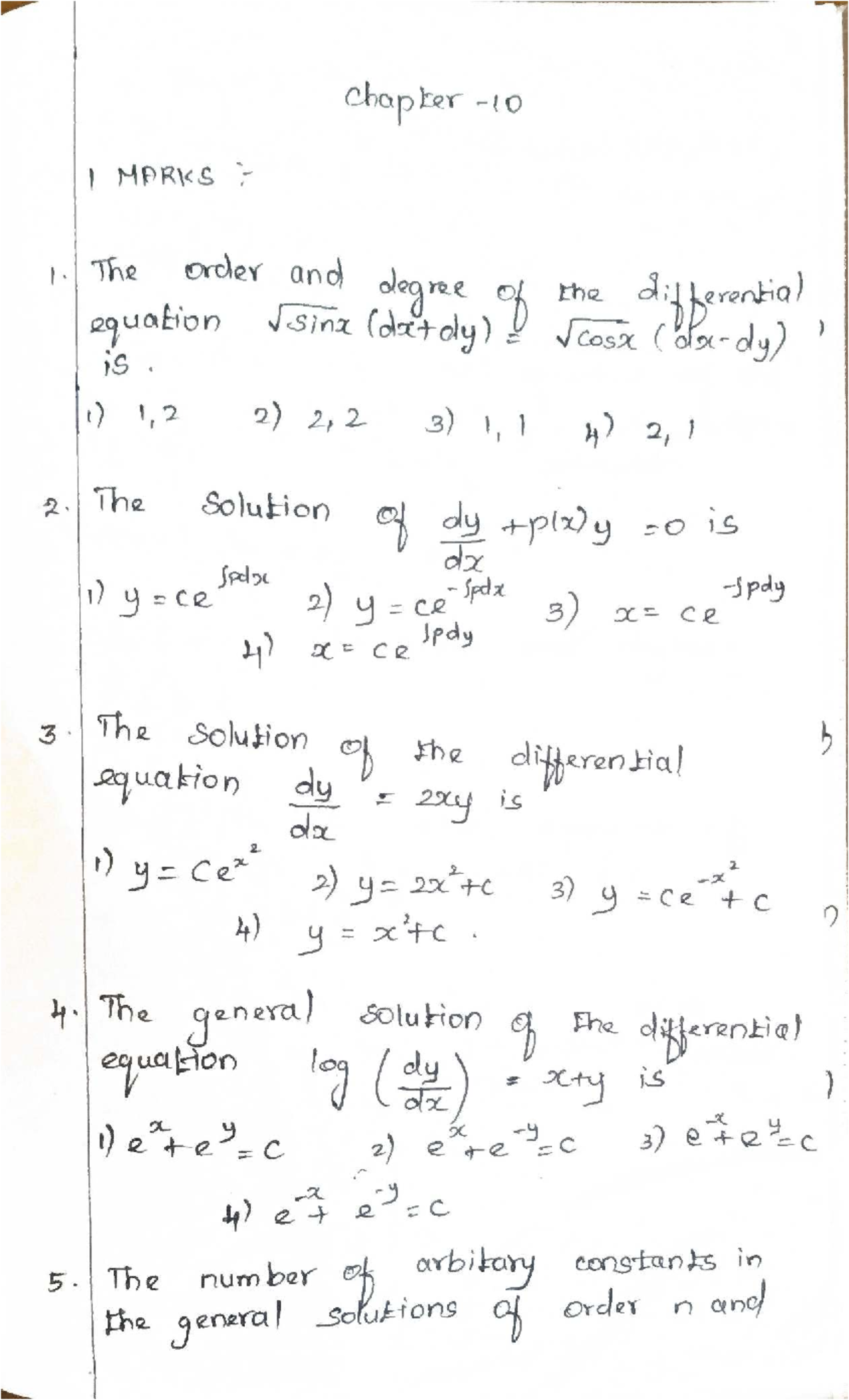 10th Chapter Full Test - Differential Equations & Solutions - Studocu