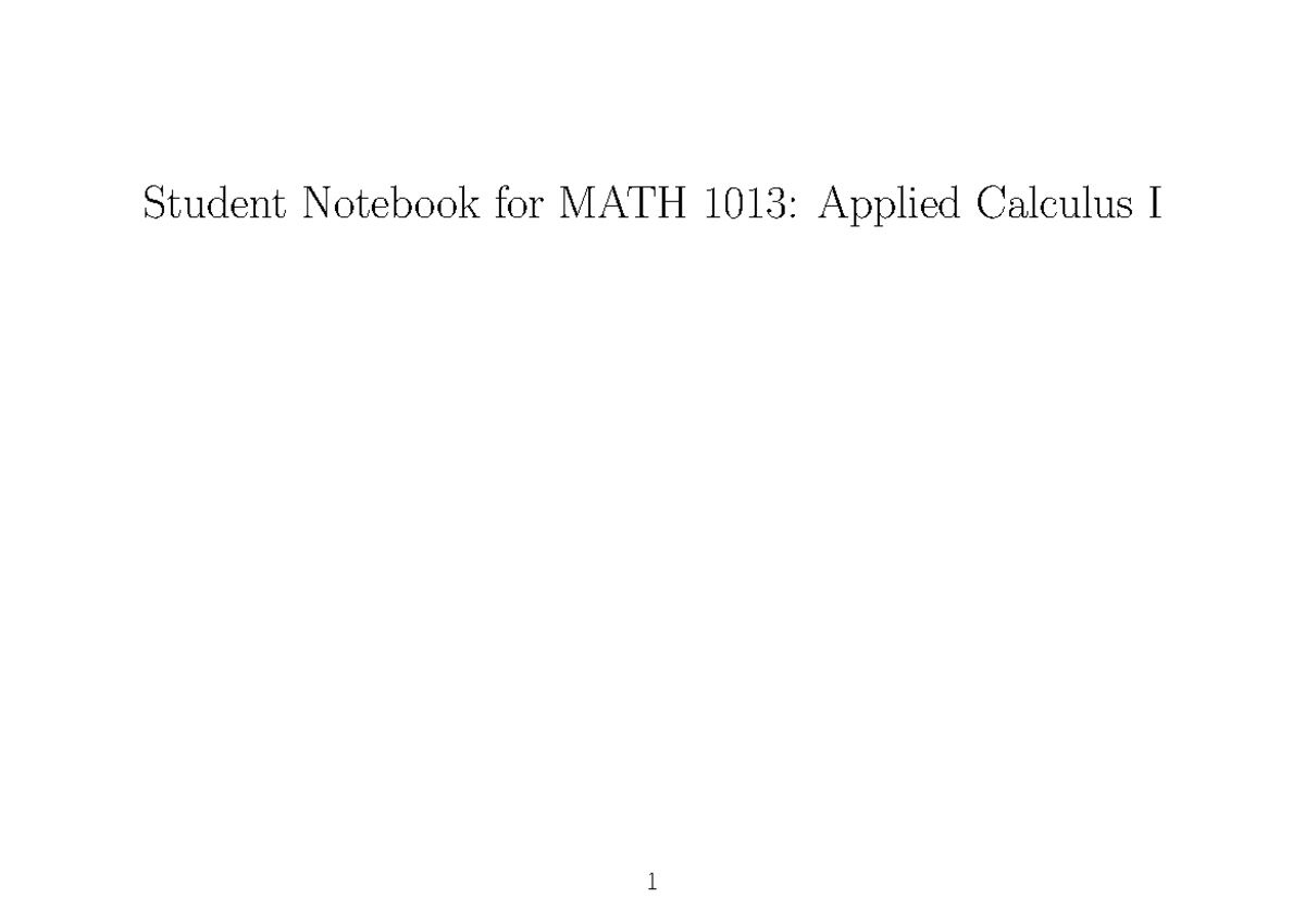 MATH 1013: Applied Calculus I Student Notebook & Function Insights ...